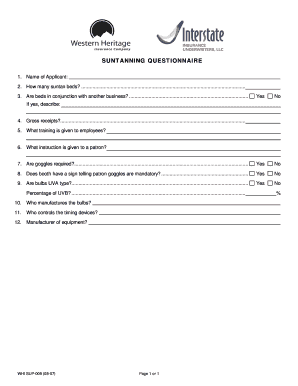 Fillable Online SUN TANNING QUESTIONNAIRE - interstateunderwriterscom ...