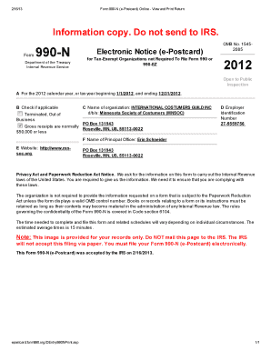 Fillable Online 2012 Form 990-N e-Postcardpdf Fax Email Print - pdfFiller