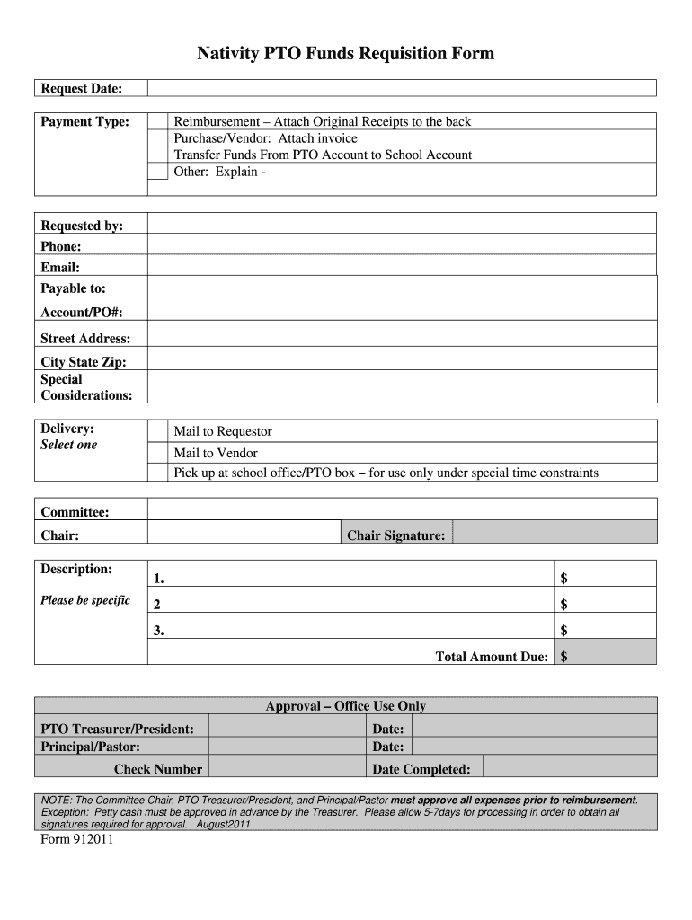 Fillable Online nativityburke PTO Funds Requisition Form - Church of ...