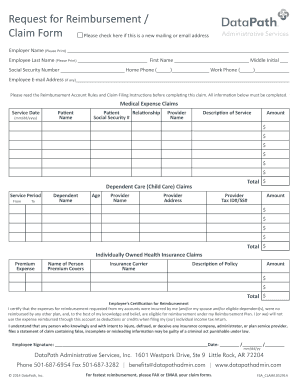 Fillable Online Request for Reimbursement Claim Form - DataPath ...