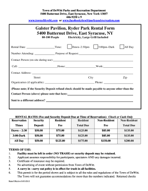 Fillable Online Galster Pavilion Ryder Park Rental Form 5400 Butternut ...