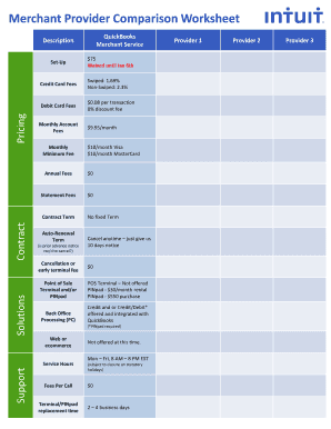 Fillable Online Merchant Provider Comparison Worksheet Fax Email Print ...
