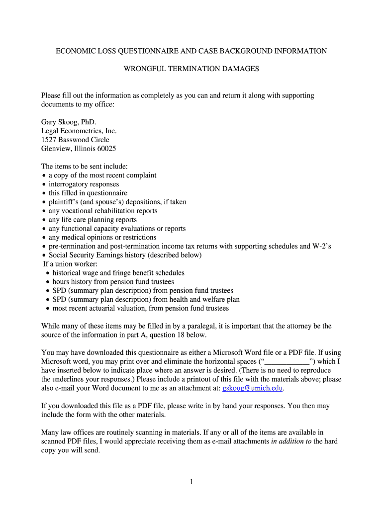 Fillable Online WRONGFUL TERMINATION DAMAGES Fax Email Print - pdfFiller