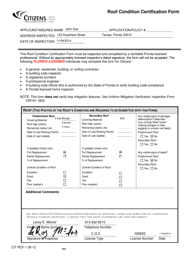 Fillable Online Roof Condition Fax Email Print - pdfFiller