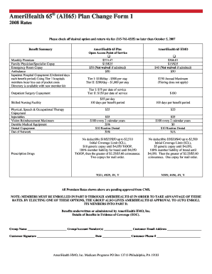 Fillable Online AmeriHealth 65 AH65 Plan Change Form 1 Fax Email Print ...