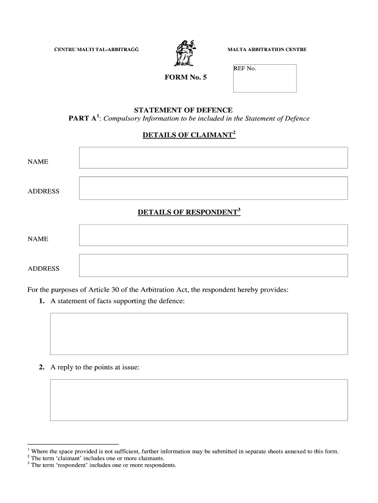 Fillable Online BFORMb No 5 STATEMENT OF bDEFENCEb PART A bb - Govmt ...