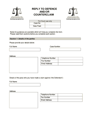 Fillable Online Draft Reply to Defence and Counterclaim Fax Email Print ...