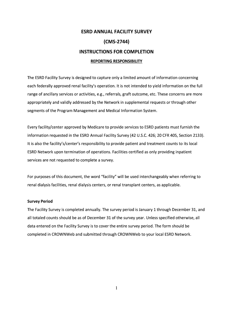 Fillable Online ESRD ANNUAL FACILITY SURVEY Fax Email Print - pdfFiller