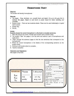 Fillable Online Teaching Homophones Vocabulary Grammar Homophone Hunt ...