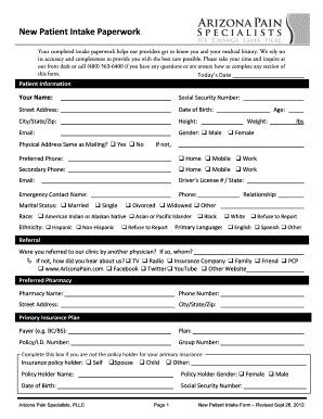 Fillable Online New Patient Intake Paperwork Your completed intake ...