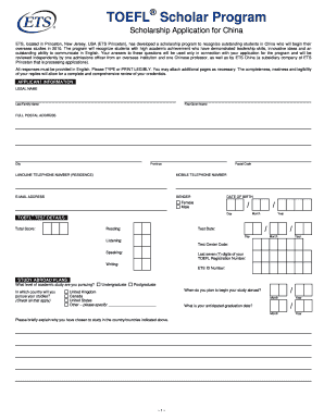 Fillable Online ets TOEFL China SQ 2009 Application 10 21 09 - ETS ...