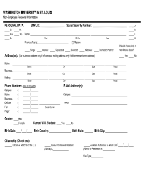 Fillable Online hr med wustl NonEmployee Personal Information - hr med wustl Fax Email Print ...
