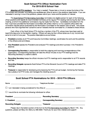 Fillable Online scottschoolpta Scott School PTA Officer Nomination Form ...