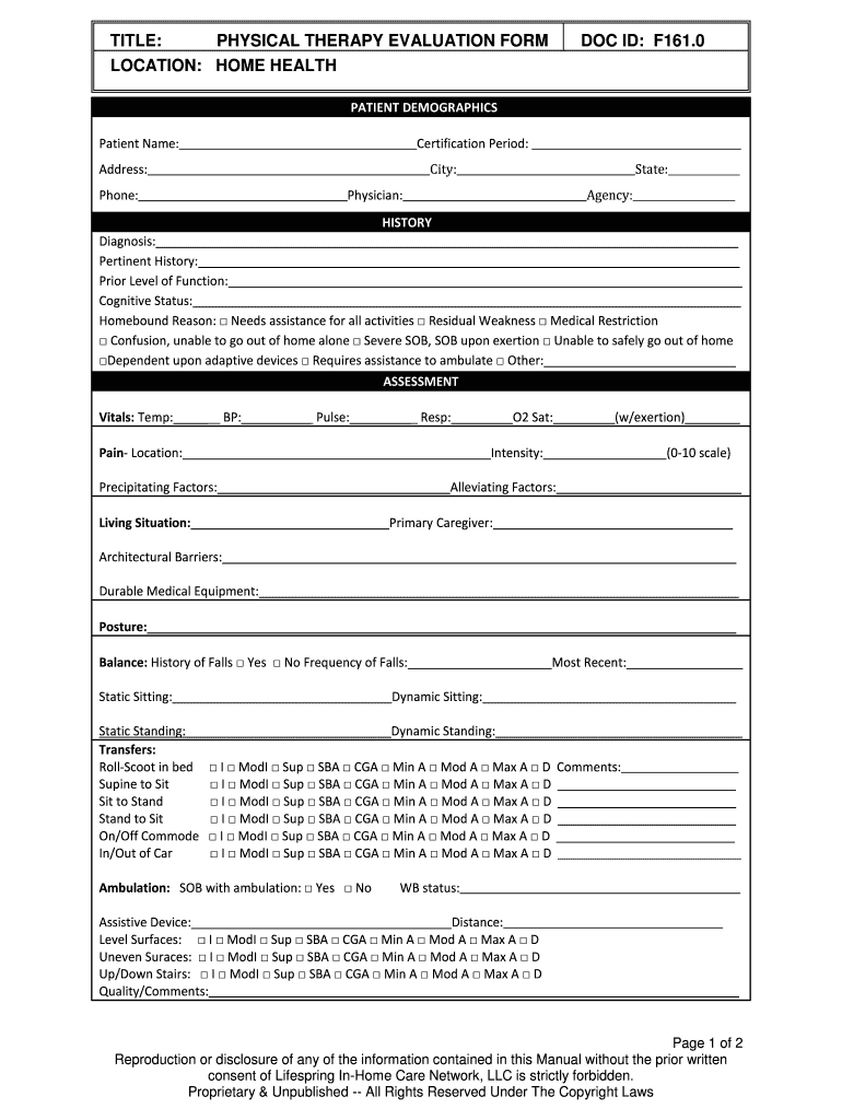 Fillable Online Physical Therapy Evaluation - TriPoint Healthcare Fax ...