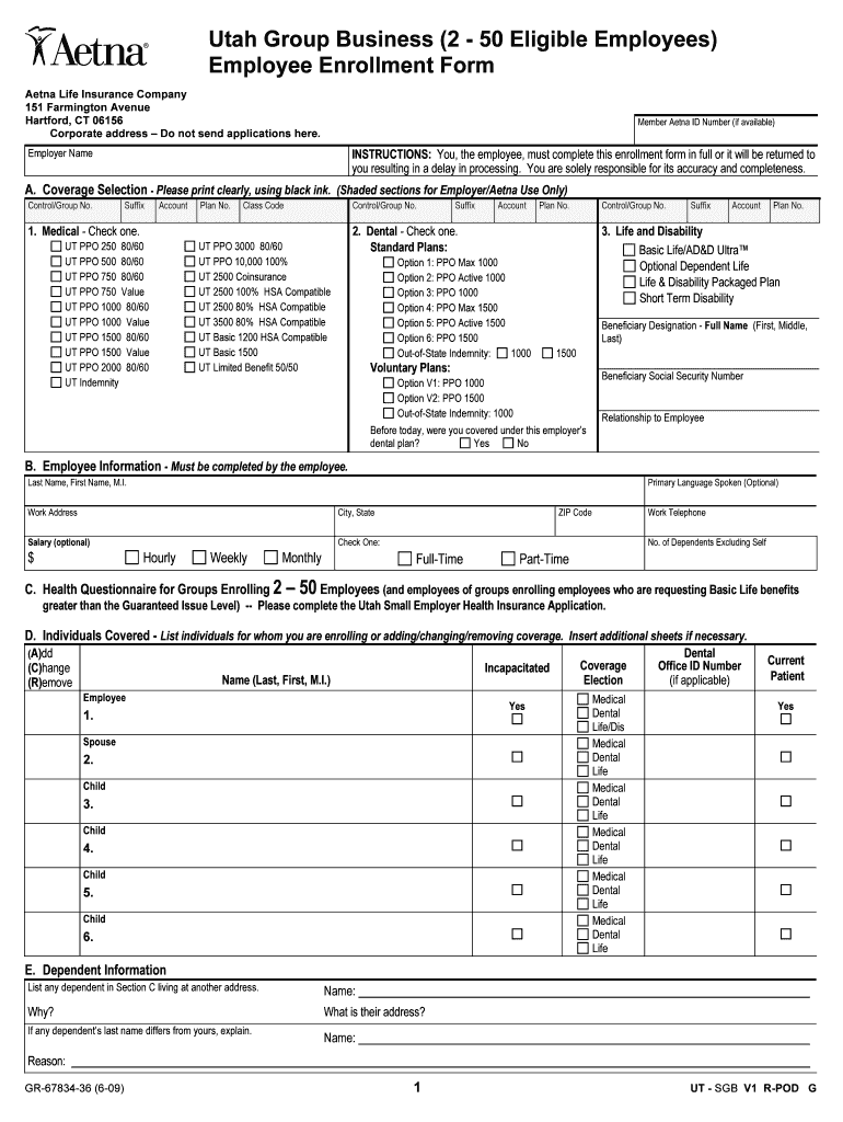 Fillable Online Utah Small Group Employee Enrollment Form - Insure Pro ...