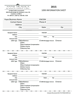 Fillable Online 1099 INFORMATION SHEET Fax Email Print - pdfFiller