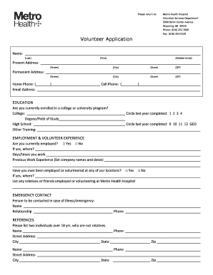 Fillable Online MH Volunteer Application - Metro Health Hospital Fax ...