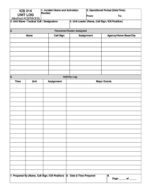 Fillable Online ICS214UNIT LOG RACES2014-04-06docx Fax Email Print ...