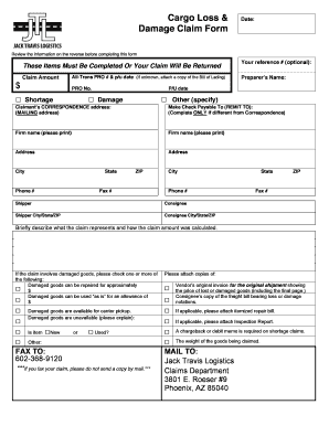 Fillable Online Cargo Loss Damage Claim Form Fax Email Print - pdfFiller