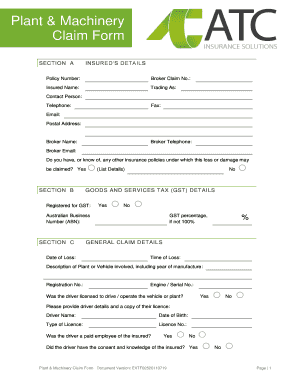 Fillable Online Plant Machinery Claim Form Fax Email Print - pdfFiller