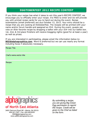 Fillable Online BGE b2012b Recipe Submission Fo Fax Email Print - pdfFiller