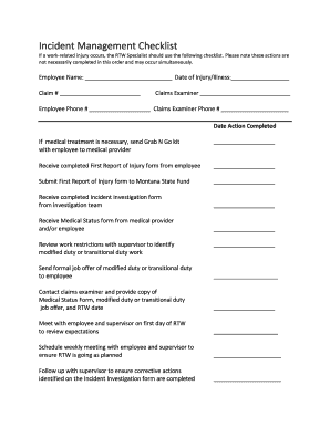 Fillable Online Incident Management Checklist - SafeMT Fax Email Print - pdfFiller
