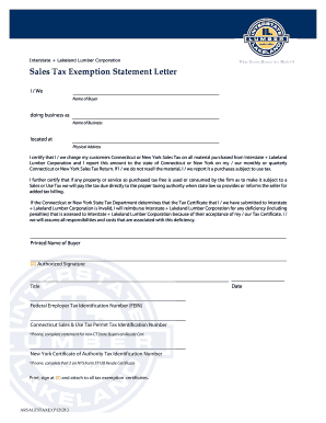 Fillable Online Sales Tax Exemption Statement Letter - Lakeland Lumber ...