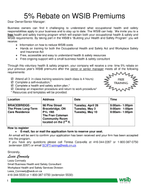 Fillable Online 5 Rebate on WSIB Premiums - workplacesafetynorthca Fax ...