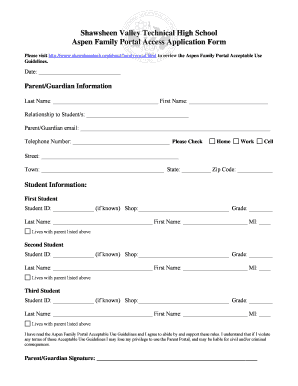 Fillable Online Aspen Family Portal Access Application Form Fax Email ...