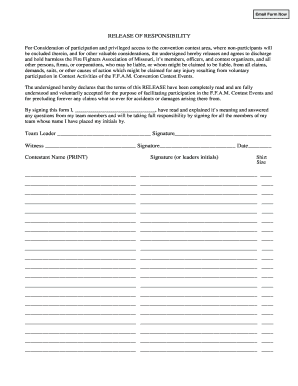 Fillable Online ffam RELEASE OF RESPONSIBILITY Fax Email Print - pdfFiller