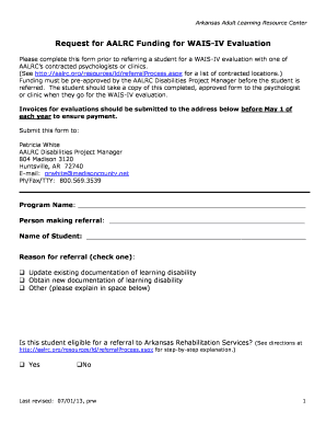 Fillable Online Request for AALRC Funding for WAIS-IV Evaluation Fax ...