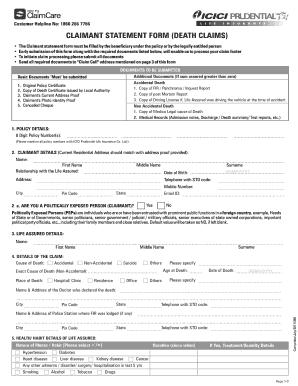 Fillable Online CLAIMANT STATEMENT FORM (DEATH CLAIMS) Fax Email Print ...