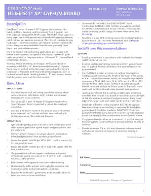Fillable Online GOLD BOND brand Technical Information HI-IMPACT XP GYPSUM Fax Email Print ...