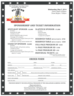 Fillable Online SponSorShip and TickeT informaTion Fax Email Print ...