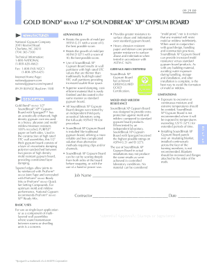 Fillable Online GOLD BOND brand 12 SOUNDBREAK XP GYPSUM BOARD Fax Email Print - pdfFiller