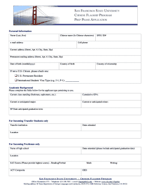 Fillable Online flagship sfsu Prep Phase Application Formpdf Fax Email ...
