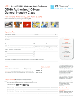 Fillable Online 2016 Annual OSHA Workplace Safety Conference OSHA Fax ...