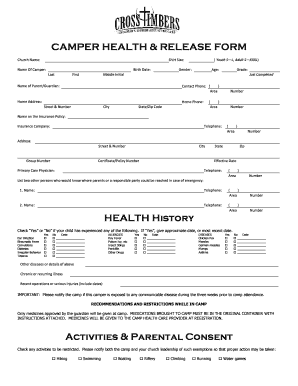 Fillable Online CAMPER HEALTH RELEASE FORM - Baptist General Convention ...