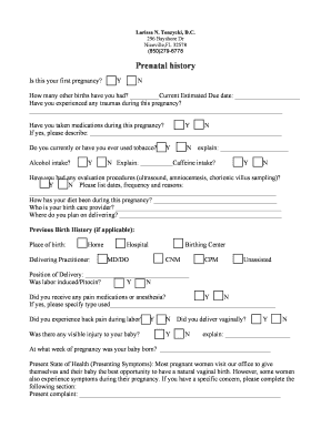 Fillable Online Prenatal History - Gentle Birth Options Fax Email Print ...