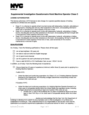 Fillable Online Supplemental Investigation Questionnaire Hoist Machine ...