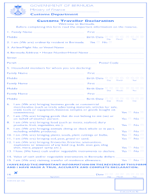 Fillable Online Customs Traveller Declaration Welcome to Bermuda Fax ...