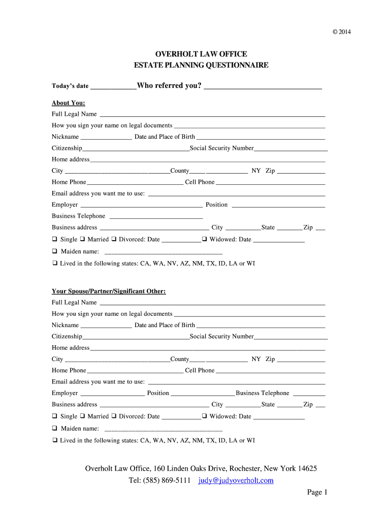 Fillable Online CLIENT INTERVIEW QUESTIONNAIRE Fax Email Print - pdfFiller