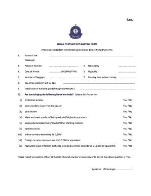 Fillable Online Form I INDIAN CUSTOMS DECLARATION FORM Fax Email Print ...