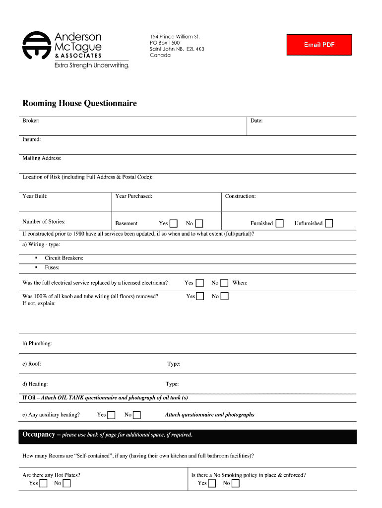 Fillable Online Rooming House Questionnaire - Extra Strength Underwriting Fax Email Print ...