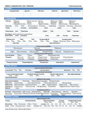 Fillable Online Exhibit A Listing Data Entry Form Residential Fax Email ...