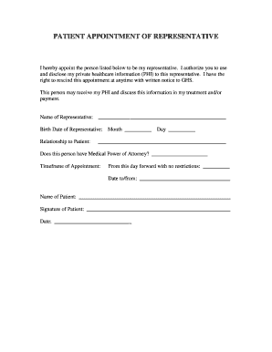Fillable Online PATIENT APPOINTMENT OF REPRESENTATIVE Fax Email Print ...