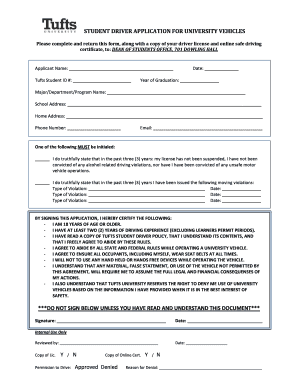 Fillable Online Student driver application for university vehicles ...