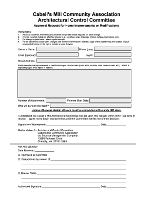 Fillable Online Cabells Mill Community Association Architectural Control Fax Email Print - pdfFiller