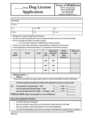 Fillable Online Dog License Town of Middleton Application Fax Email ...