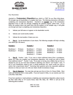Fillable Online Testamentary Disposition - Shee Atika Inc Fax Email ...